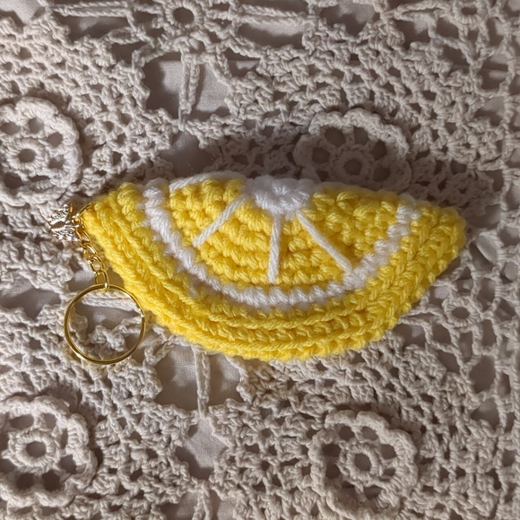 Hand Crafted | Office | Lemon Slice Crochet Plush Amigurumi Keychain ...